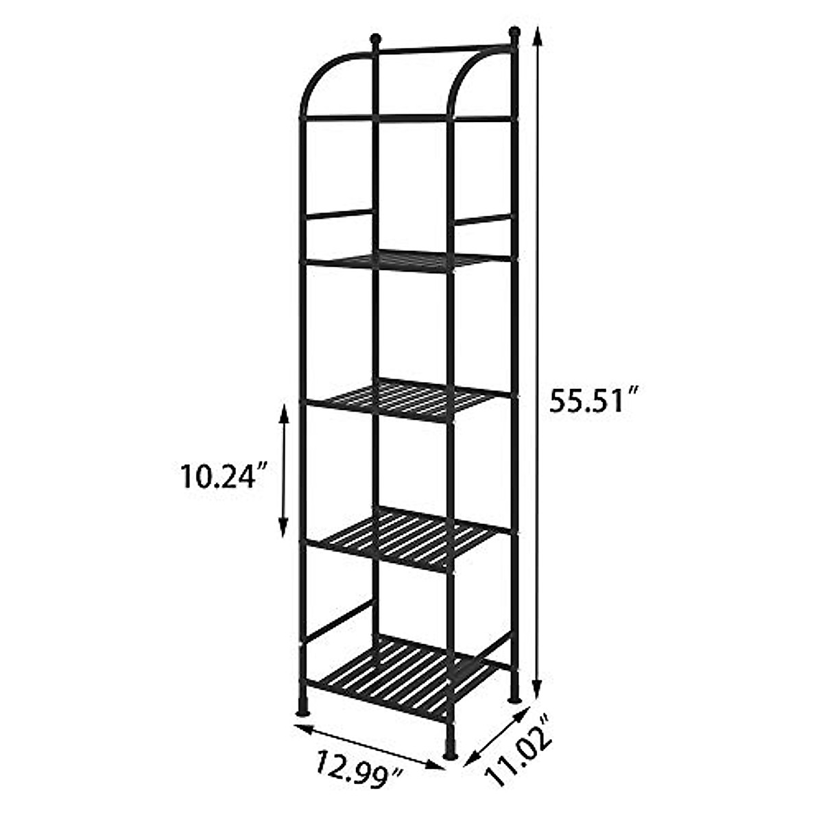 FKUO 5 Tier Bathroom Storage Open Shelf Unit, Free-Standing Metal Corner Rack Shelving for Kitchen, Living Room, Hallway (Black, 5 Tier)