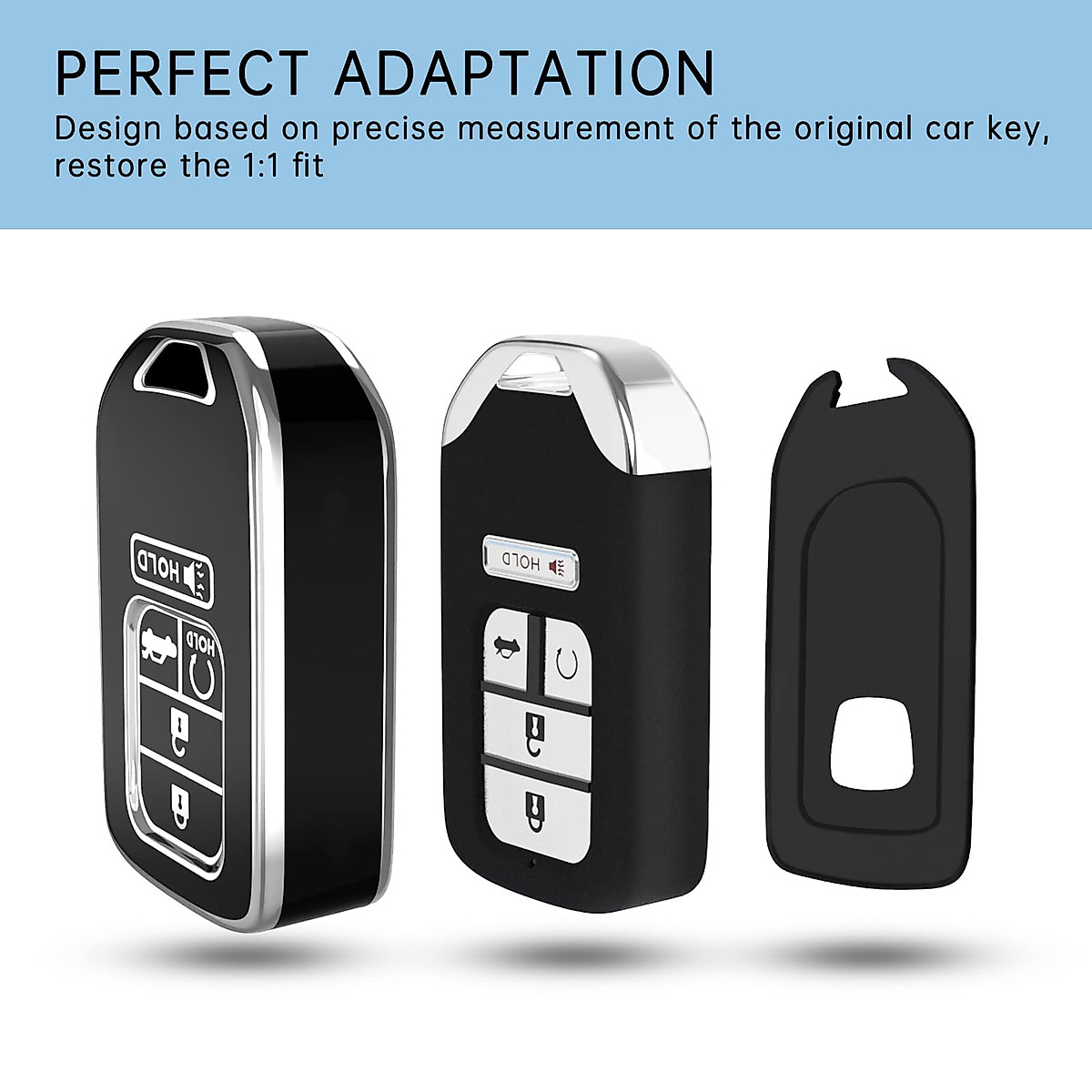 Key Fob Cover Case with Bling Keychain for Honda Accord, Key Cover Compatible with Honda Civic CRV Pilot Passport HRV Fit 2018 2020 2021, Key Fob Case for Honda Accessories