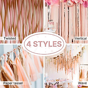 PartyWoo Crepe Paper Streamers 4 Rolls 328ft, Pack of Metallic Rose Gold, Pink, Dusty Pink Party Streamers for Bride to Be Party Decorations, Bachelorette Party Decorations (1.8 Inch x 82 Ft/Roll)