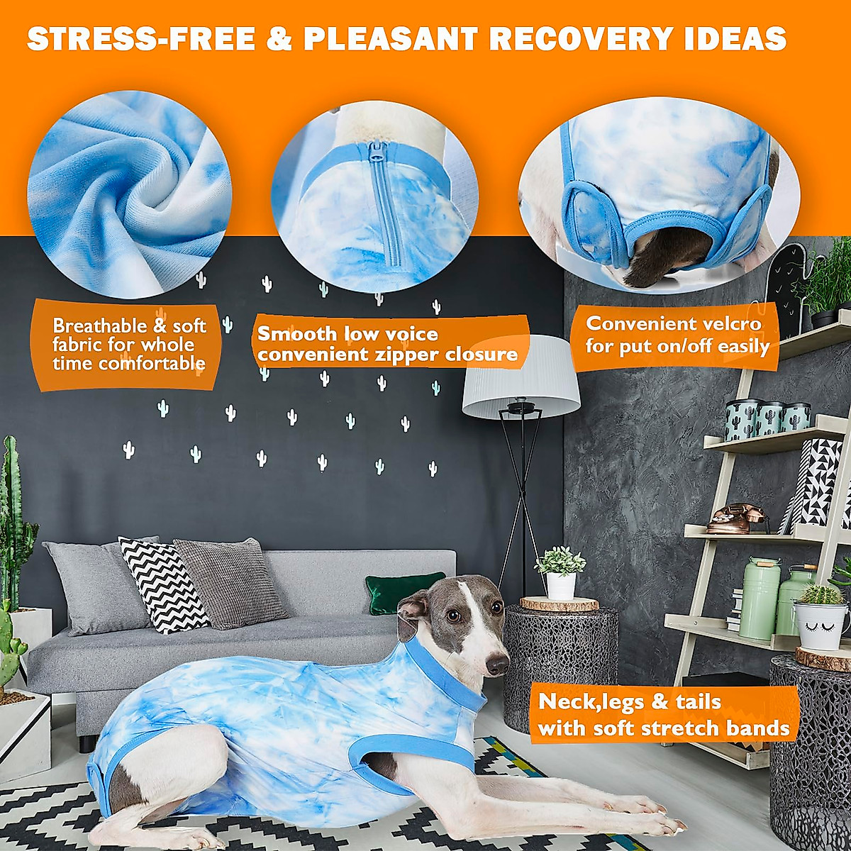 Wabdhaly Dog Surgery Recovery Suit for Female Spay,Tie Dye Blue Dogs Surgical Recovery Onesie,Soft Breathable Cotton,Prevent Licking Scratching Small Puppy Suit,S Tie Dye Blue