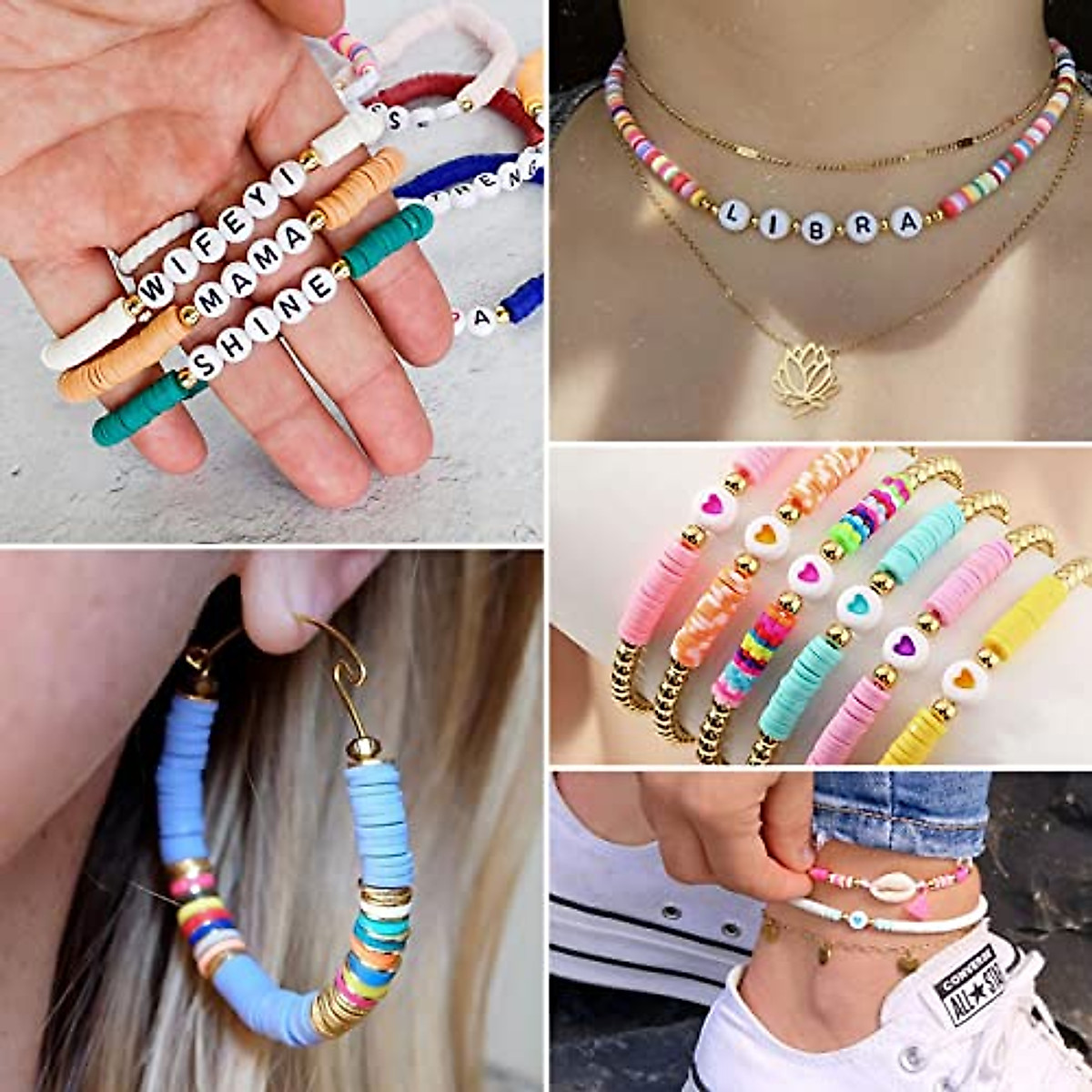 QUEFE Clay Beads Bracelet Kit, 7000pcs, 28 Colors, Jewelry Making, Flat Round Polymer Clay Beads, Fashion Craft Kit, DIY Craft Jewelry Making Gifts