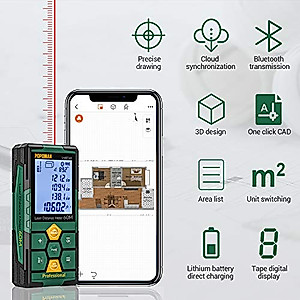 Laser Measure 196ft, POPOMAN Rechargeable with Bluetooth Laser Distance Meter, Intelligent House App for JoyPlan, 2.25' LCD Backlit, Measure Distance, Area, Volume, Pythagoras Measurement Tool