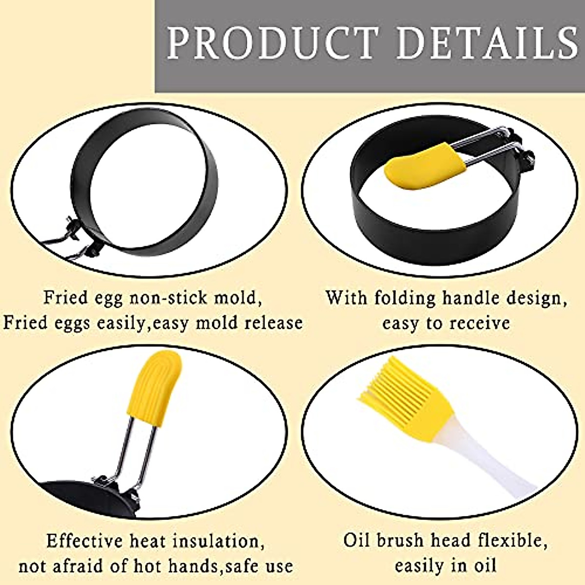 Bulckrew Egg Rings Mold Set, 2PCS Stainless Steel Egg Cooking Rings Cooking Tools, Pancake Mold for frying Eggs and Omelet