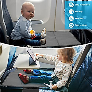 Toddler Airplane Travel Bed, Airplane Seat Extender for Kids, Anti-Slip Design Kids Airplane Travel Essentials, Child Resting Foot Mats, Lightweight & Foldable (Grey-1pcs)