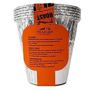 Traeger Grills BAC608 EZ-Clean Grease & Ash Keg 5 Pack Drip Bucket Liner, Aluminum