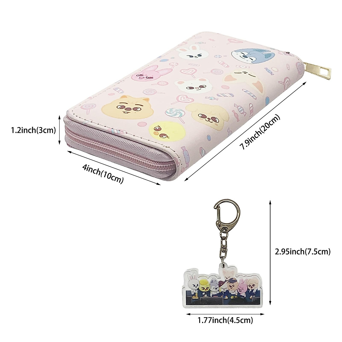 Educatgame Kpop Wallet with Bag Charm, Cute Faux Leather Long Wallet/Clutch Purse, Cute Stuff/Accessories or Gift for Teen Girls,Women