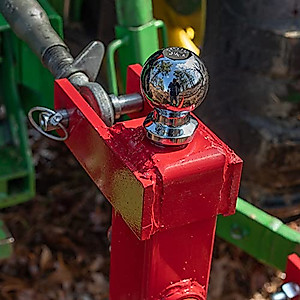 Titan Attachments 3 Point Gooseneck Tractor Trailer Hitch Optional Hay Bale Spear and Stabilizer Spears, Fits Category 1 Tractors, Red Finish, 2" Receiver Hitch, 2" Gooseneck Ball