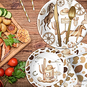 APOWBLS Western Cowboy Party Decorations Dinnerware - Wild West Party Supplies, Paper Plate, Cup, Napkin, Fork, Western Cowboy Rodeo Theme Birthday Baby Shower Decorations Tableware | Serve 24 Guests