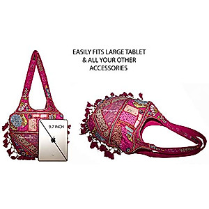 Tribe Azure Women Medium Shoulder Bag Tote Colorful Roomy Casual Boho Purse Travel Beach Top Handle Tassel Bright (PINK)