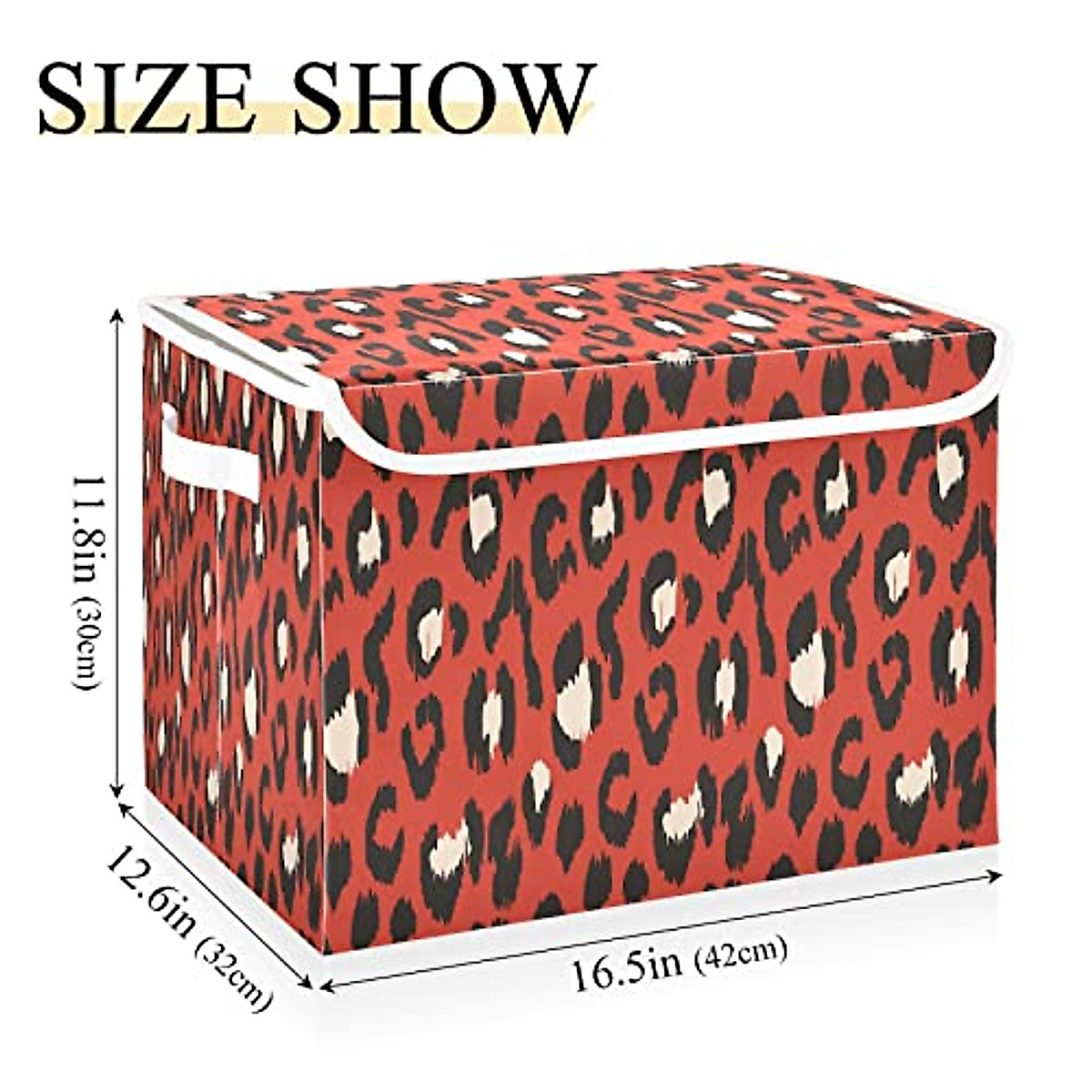 Kigai Storage Basket Classic Leopard Print Storage Boxes with Lids and Handle, Large Storage Cube Bin Collapsible for Shelves Closet Bedroom Living Room, 16.5x12.6x11.8 In