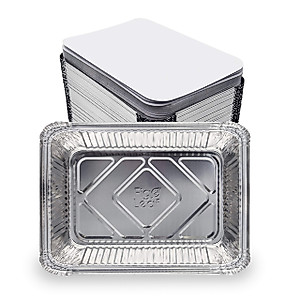 (120 Pack) Premium 2.5-LB Takeout Pans with Lids - 8.6" x 6.1" x 2" l Heavy Duty Disposable Aluminum Foil for Catering Party Meal Prep Freezer Drip Pans BBQ Potluck Holidays