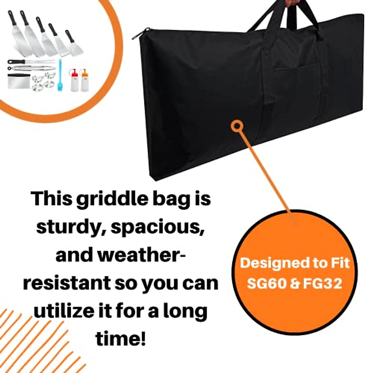 Fonsoco Griddle Carry Bag - Fits Griddle Models: SG60 & FG32 (2 Burner 14-Inch Griddles) - Heavy-Duty - Waterproof, Weather-Resistant - Complete with Premium Basting Brush