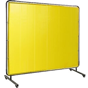 Mophorn Welding Screen with Frame 8' x 6', Welding Curtain with 4 Wheels, Welding Protection Screen Yellow Flame-Resistant Vinyl, Portable Light-Proof Professional