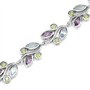 Silvershake Natural Peridot Amethyst and Blue Topaz 925 Sterling Silver Leaf 6.75 to 8.25 Inch Adjustable Bracelet