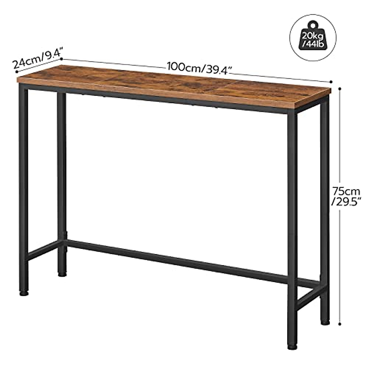 HOOBRO Console Table, Sofa Table with Support Bar, Hallway Entrance Table for Living Room, Entryway, Corridor, Sturdy, Easy Assembly, Wood Look Accent Table, Rustic Brown and Black BF751XG01