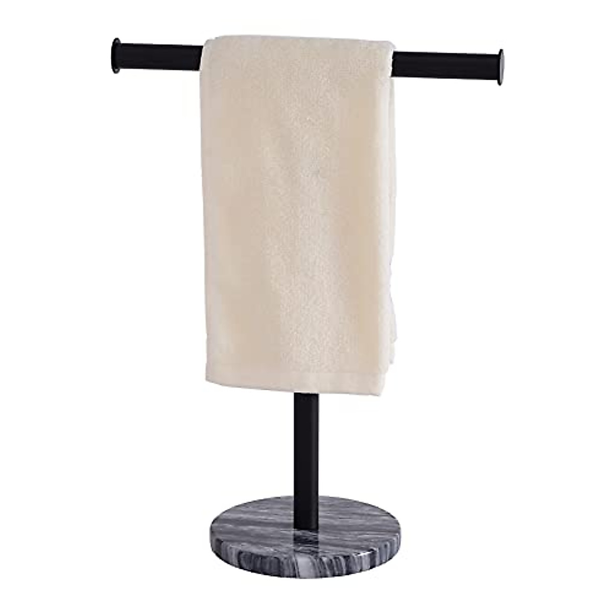 neutral brand Countertop Towel Rack with Heavy Marble Base T-Shape Bathroom Hand Towel Holder Stand SUS304 Stainless Steel, Dual Washcloth Display (Black)