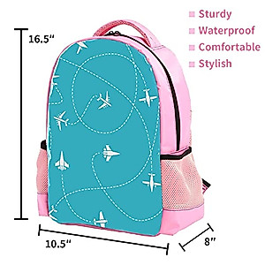 Bookbags Travel Bag for Girls Casual Backpack Daypack, cartoon airplane route