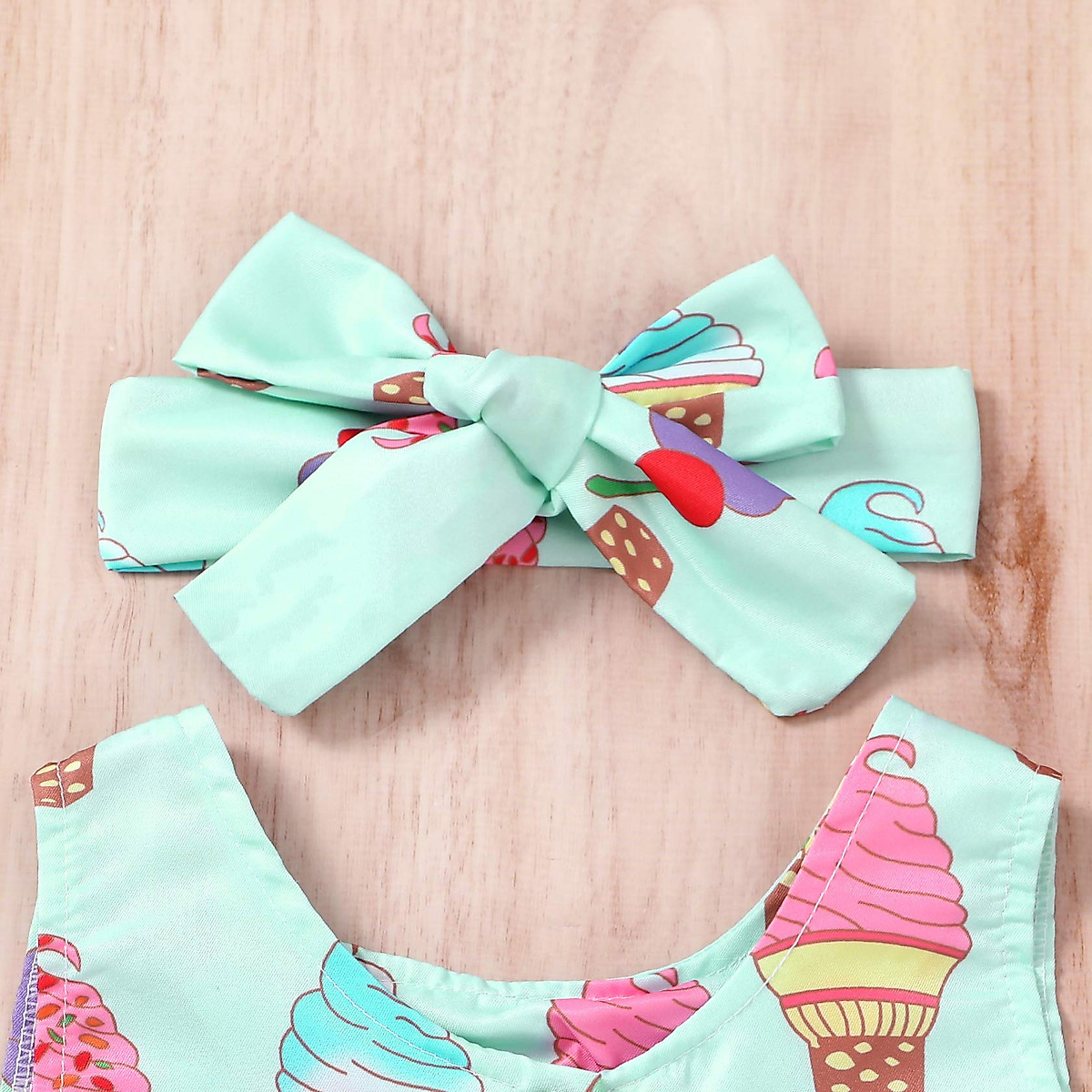 YOUNGER TREE Toddler Dresses Lemon Baby Girls Pineapple Fruit Dress Outfit Summer Girl Dress Spring Sundress (Ice Cream, 2-3 Years)