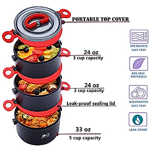 ZZQ Bento Box Adult Lunch Box with Bag/Utensil, Stackable Large 81-oz Salad Bowl - Microwave Safe/Leak-Proof Bpa Free Lunch Containers for On-the-Go Balanced Eating - Black