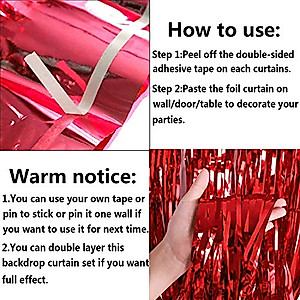 2 Packs 3ft x 8.3ft Red Metallic Tinsel Foil Fringe Curtains Photo Booth Props for Birthday Engagement Bridal Shower Baby Shower Bachelorette Holiday Celebration Party Decorations