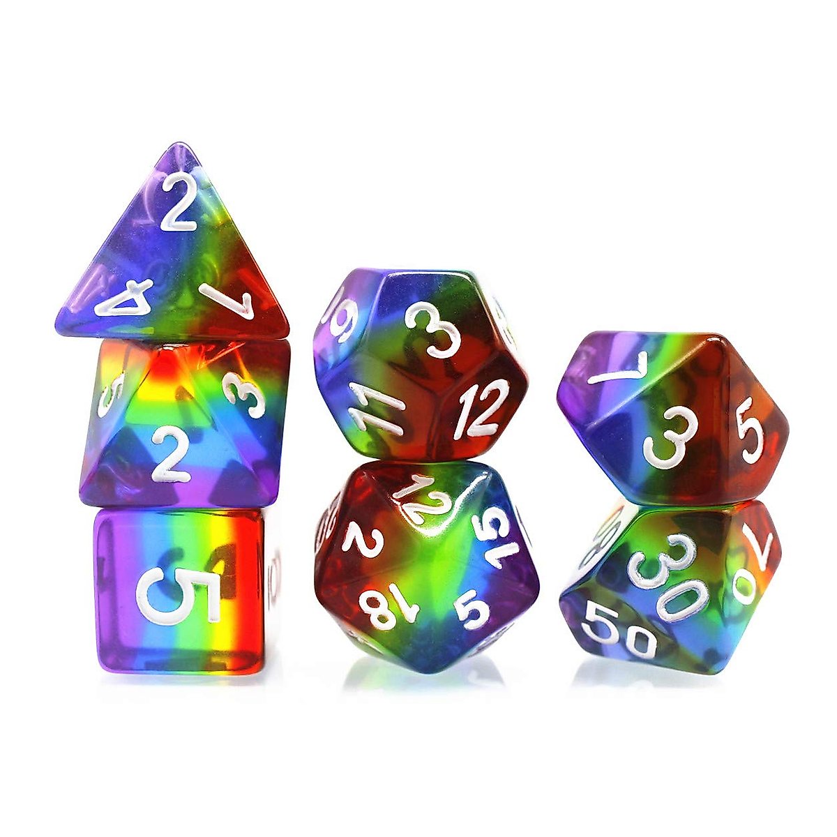 DND Dice Set RPG Rainbow Dice for D&D Dungeons and Dragons Pathfinder Role Playing Game Table Games 5 Colors Transparent Dice with Dice Bag