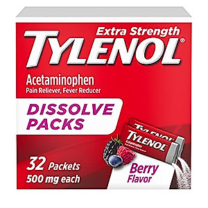Tylenol Extra Strength Dissolve Packs with Acetaminophen for Pain & Fever, Berry, 32 Count (Pack of 1)