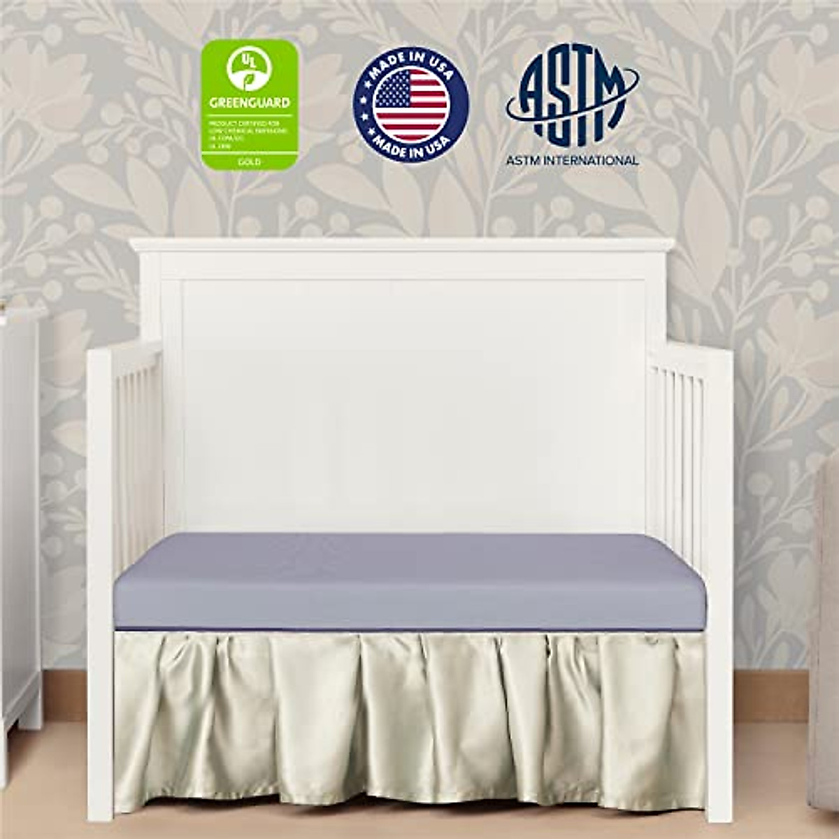 Dream On Me Snuggles Extra Firm Fiber Portable and Mini Crib Mattress in Periwinkle, Greenguard Gold Certified, Soft Breathable Mesh Cover, Lightweight Baby Mattresses for Cribs