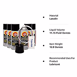Fluid Film 11.75 Oz Undercoating Protection Aerosol Spray Can Black 6 Pack, Rust Inhibitor and Prevention, Anti Corrosion Multi Purpose Penetrant and Lubricant, Spray Can Extension Wand and Tissue Pack