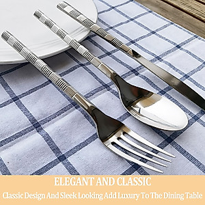 Thomaso 12-piece Hammered Silverware Set,Creative Triangle Handle Titanium Plating Stainless Steel Flatware Service for 4, Silver Spoons and Forks Set,Unique Triangle Cutlery Set, Dishwasher Safe