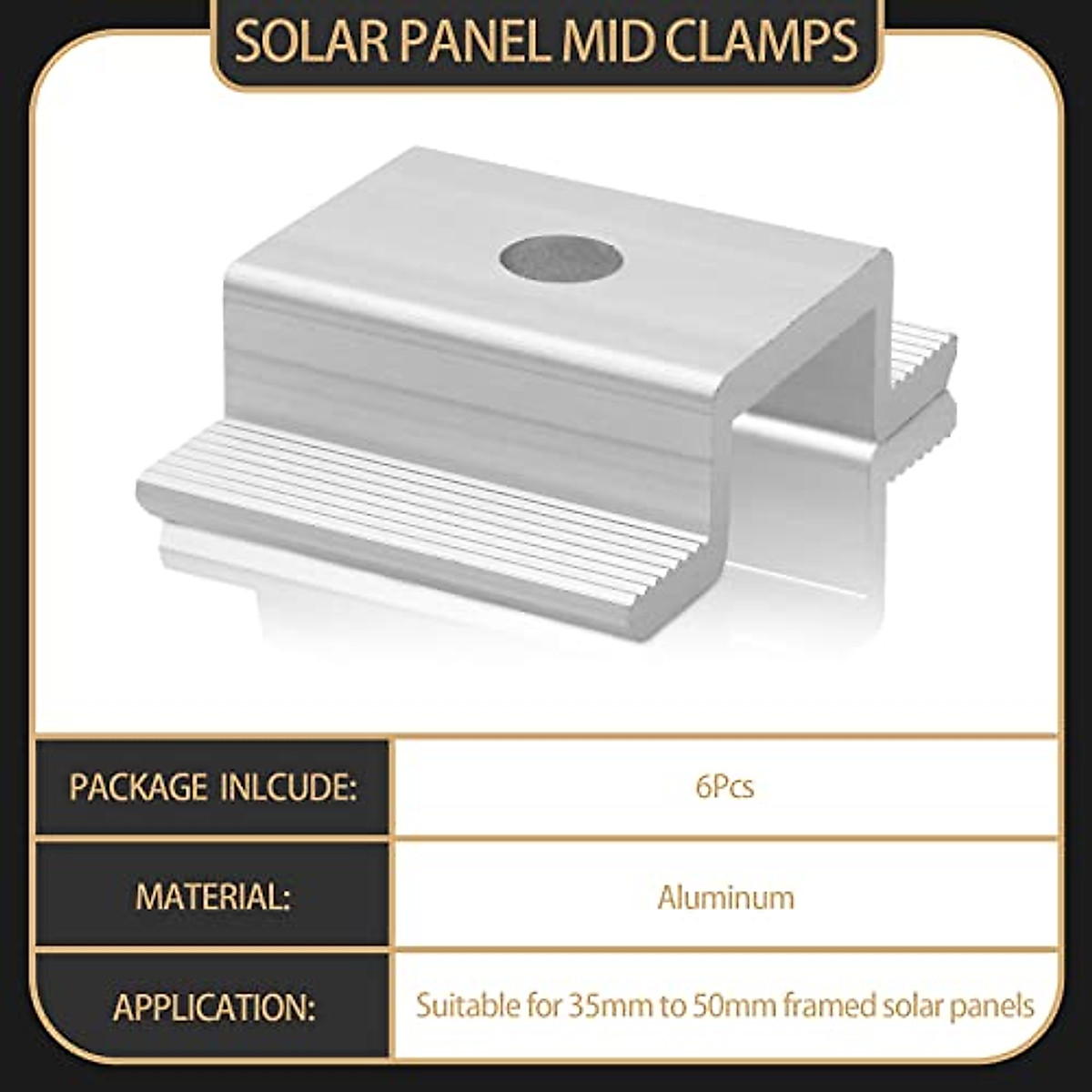 Biaungdo 6 Pcs Solar Panel Mid Clamps, Aluminum Solar Panel Brackets Roof Solar Mid Clamp Mounting Accessories Solar Mid Clamp for Solar Panel Mounting(1.06 Inch)