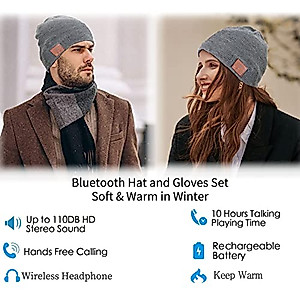 Beanie Bluetooth Hat and Gloves Set for Men Women - Winter Wireless Headphone Beanie & Touchscreen Glove - Knit Running Music Hats, Unique Teen Gifts for Boys Girls, Christmas Presents