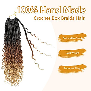 8 Packs Crochet Box Braids-14 Inch Boho Box Braids Crochet Braids Hair Bohomian Box Braid Crochet Hair Synthetic Braiding Hair Goddess Box Braids Crochet Hair for Black Women (1B/30/27)