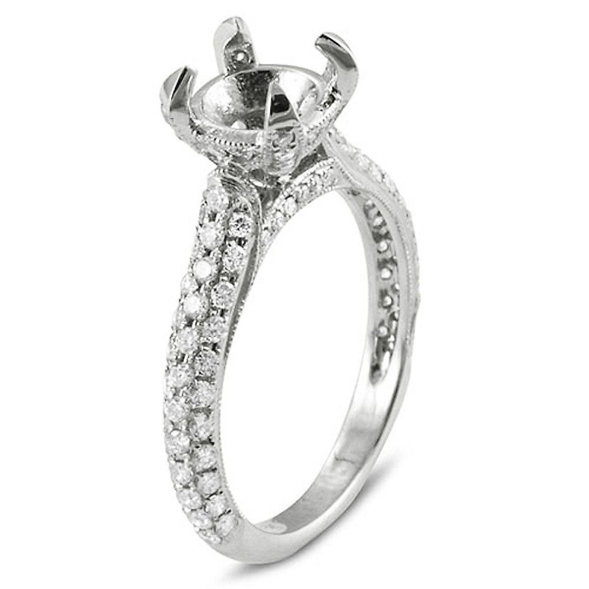 Dazzlingrock Collection 1.05 Carat (Ctw) 18k Round Diamond Semi Mount Round Diamond Engagement Ring (No Center Stone), White Gold, Size 6.5