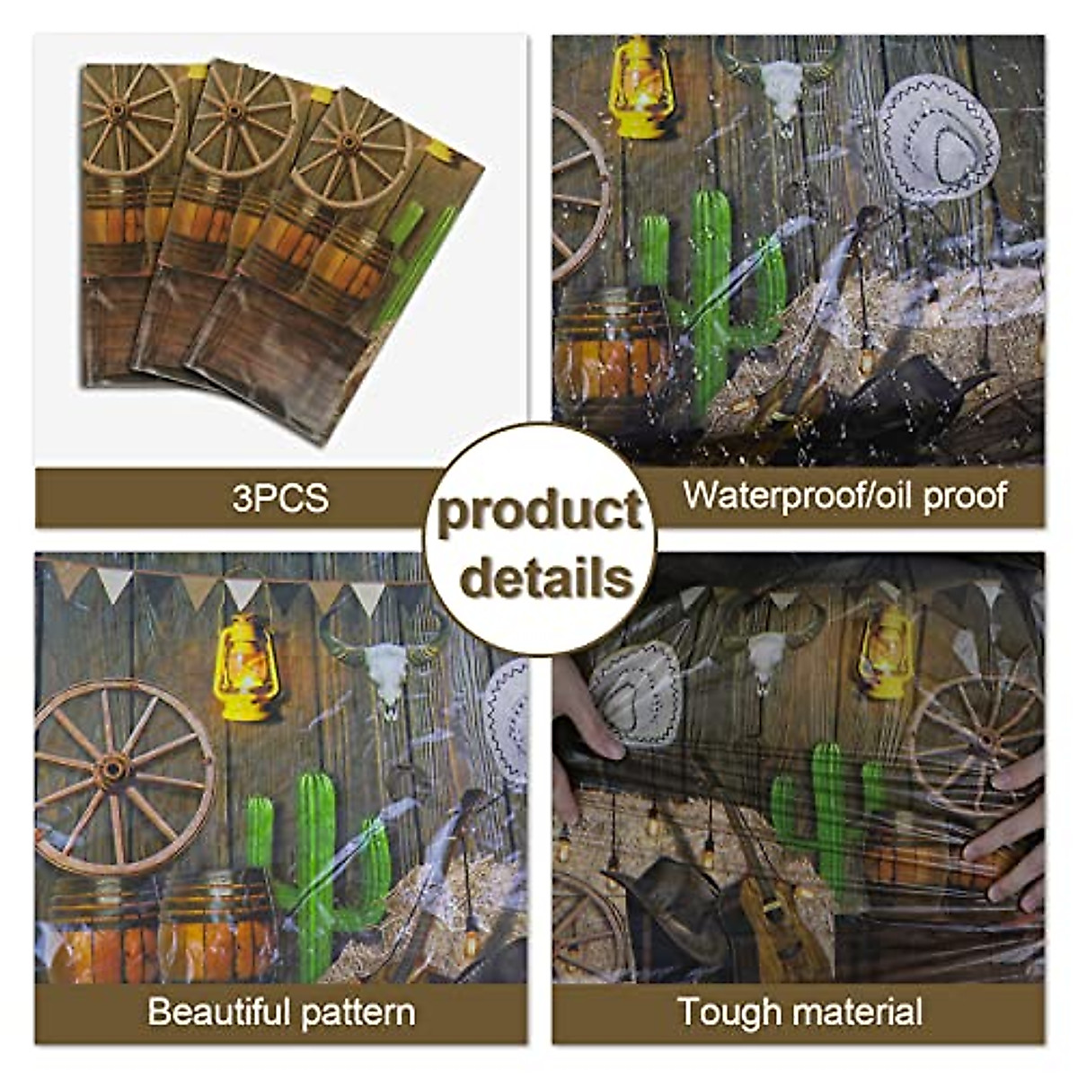 Western Cowboy Party Decorations Western Tablecloth Cowboy Party Table Cover Cowboy Theme Wild West Decor Plastic Wooden House Barn Door Tablecloth for Baby Shower Birthday Party Supplies(3 Pack)
