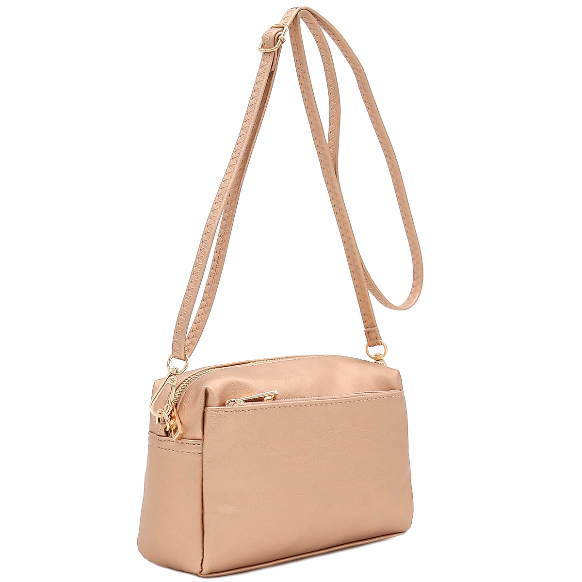 FashionPuzzle Triple Zip Small Crossbody Bag (Rose Gold)