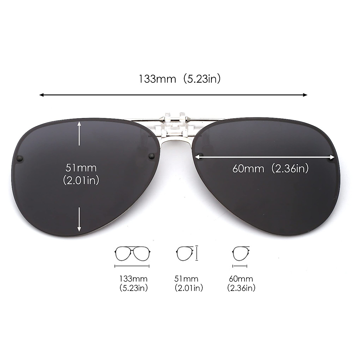 JM Retro Clip on Aviator Sunglasses, Polarized Flip up Over Prescription Glasses Men Women Grey