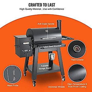 VEVOR Smoker Grill, Portable Wood Pellet Grill with Cart, 8 IN 1 BBQ Grill with PID Temperature Control for Outdoor Cooking, Barbecue Camping, Picnic, 730 sq, Patio and Backyard, Black