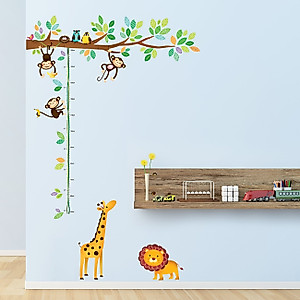 DECOWALL DW-1402 Little Monkeys Tree and Animals Height Growth Chart Kids Wall Stickers Wall Decals Peel and Stick Removable Wall Stickers for Kids Nursery Bedroom Living Room décor
