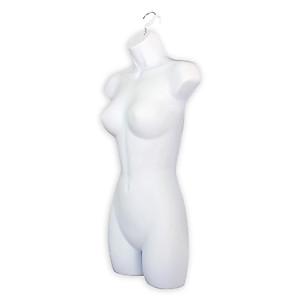 DisplayTown White Female Mannequin Hip Long Hollow Back Body Stackable Dress Form with Hanging Hook for Tshirt Display, Countertop, Craft Shows, Photos and Design, S-M Clothing Size