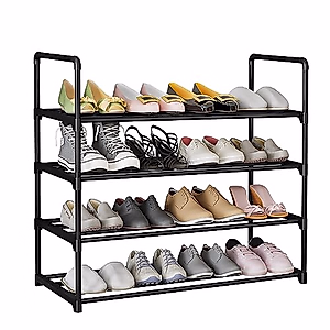 INGIORDAR Shoe Rack 4 Tier Metal Stackable Organizer Storage Shelf Hold 16-20 Pairs for Closet Entryway Bedroom, Black…