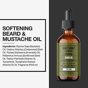 ABBOT KINNEY APOTHECARY Softening Beard Oil, Strengthens and Conditions Beards, Blend of Natural Oils, 2 oz (Tea Tree)