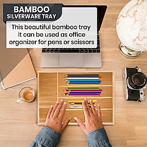 Chef Essential Bamboo Utility Drawer Organizer, Kitchen Silverware tray, 5-Compartment, Your Drawer Will Look Super Neat with This Bamboo Divider, Perfect Size 14.5 L x 10.25 W.