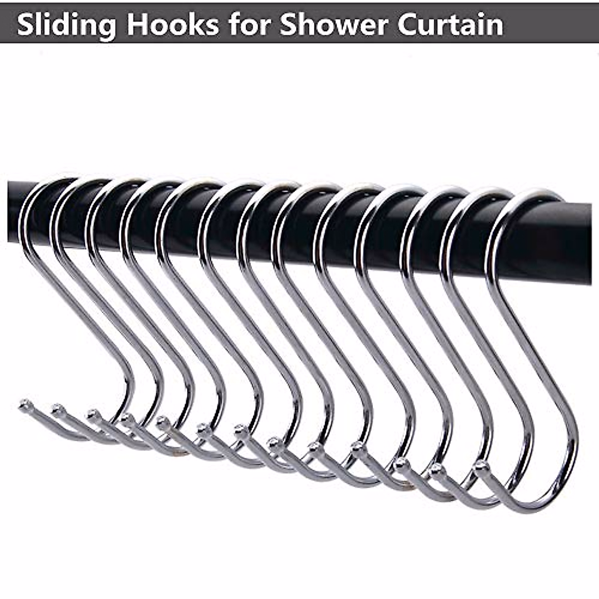 Soqool 12 Pack Heavy Duty Hooks for Hanging S Hook for Shower/Closet Rod Shower Curtain Hook Rings, Hook Hangers for Bird Feeder/Hanging Plants Outside(4.8 Inch)