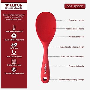 Walfos Silicone Rice Paddle Set of 2 - Non Stick Rice Spoon, Heat Resistant to 446°F, Strong Steel Core, Perfect for Rice/Mashed Potato, Food Grade, BPA Free and Dishwasher Safe