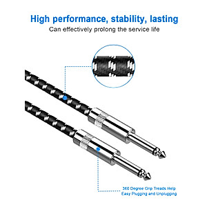 RIYO Guitar Cable 10 Feet Electric Instrument Cable 1/4 inch Straight to Straight for Electric Guitar, Bass Guitar, Keyboard, Pro Audio（Black-White）