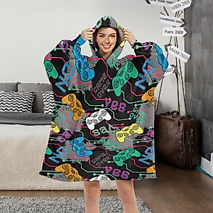 Sleepwish Gaming Wearable Blanket Modern Sweatshirt for Boys, Colorful Gamepad Blanket Hoodie with Sherpa for Teens, Youth, Boys, Girls (Adults 63" x 39")