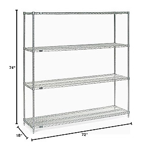 Nexelate Wire Shelving Starter Unit, Silver Epoxy, 72"W X 18"D X 74"H