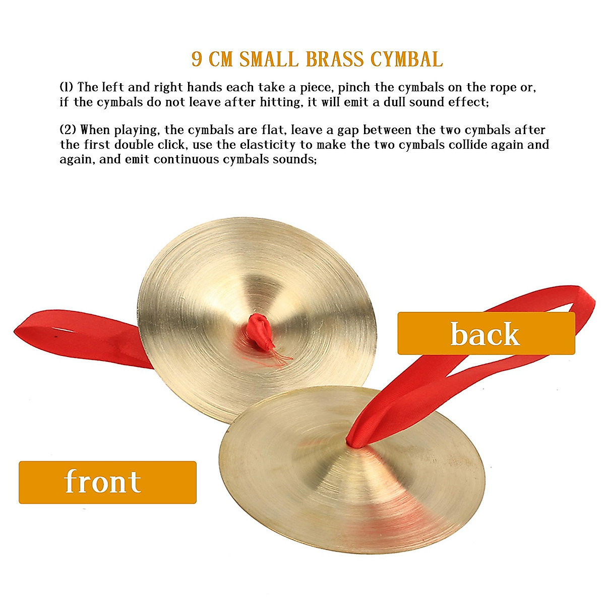 9cm Diameter Small Brass Hand Cymbal Gong Band Rhythm Percussion Musical Parts Pack of 2