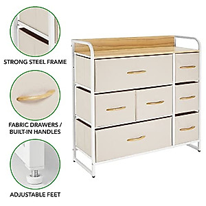 mDesign 30.9" High Steel Frame/Wood Top Storage Dresser Furniture Unit with 7 Removable Fabric Drawers - Large Bureau Organizer for Bedroom, Living Room, Closet - Cream/White