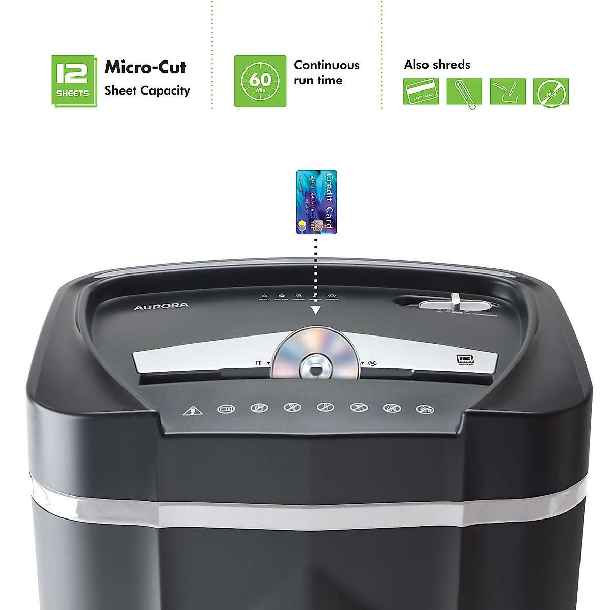 Aurora Professional Grade High Security 12-Sheet Micro-Cut Paper/CD and Credit Card Shredder/ 60 Minutes Continuous Run Time